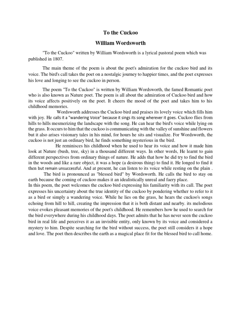 To The Cuckoo | PDF | William Wordsworth