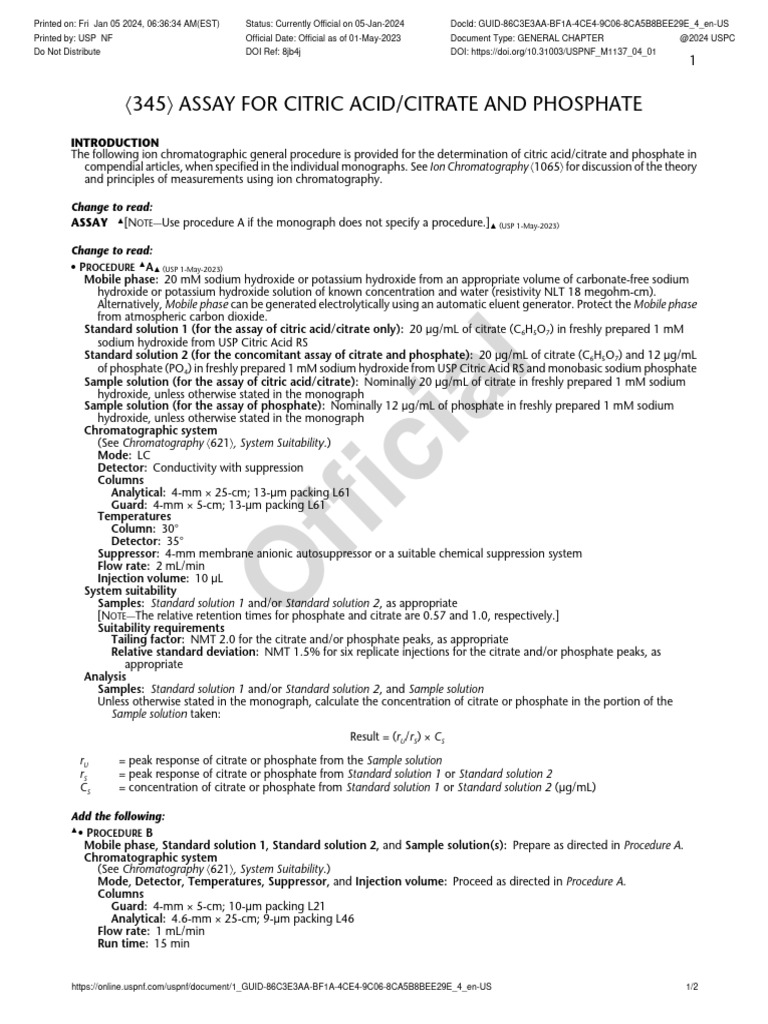 345 Assay For Citric Acid Citrate and Phosphate | PDF | Chromatography ...