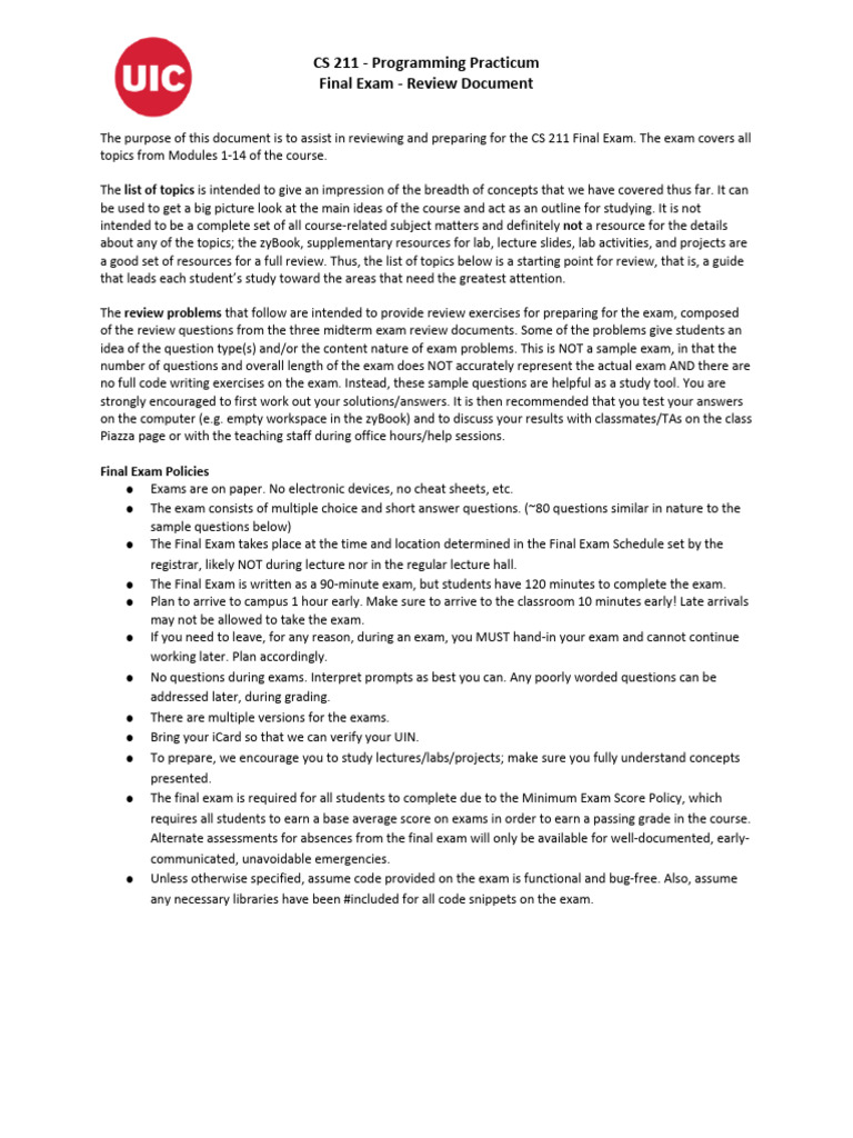 CS211 ExamFinal ReviewDoc | PDF | Inheritance (Object Oriented Programming) | Class (Computer ...