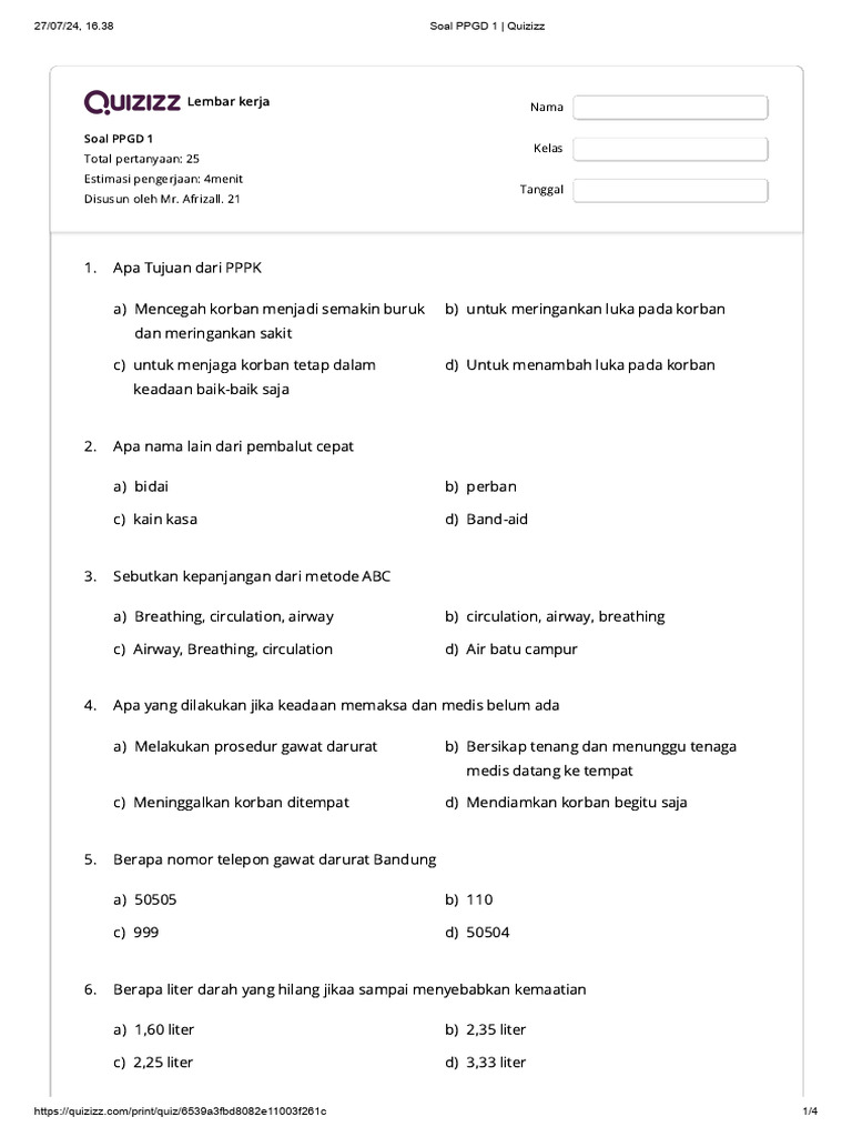 Soal PPGD 1 - Quizizz | PDF