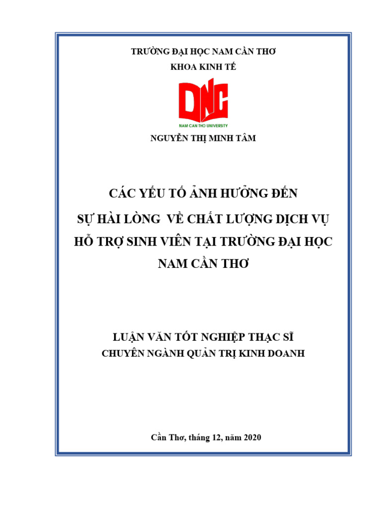 Cac Yeu to Anh Huong Den Su Hai Long Ve Chat Luong Dich Vu Ho Tro Sv Tai Truong DHNCT | PDF