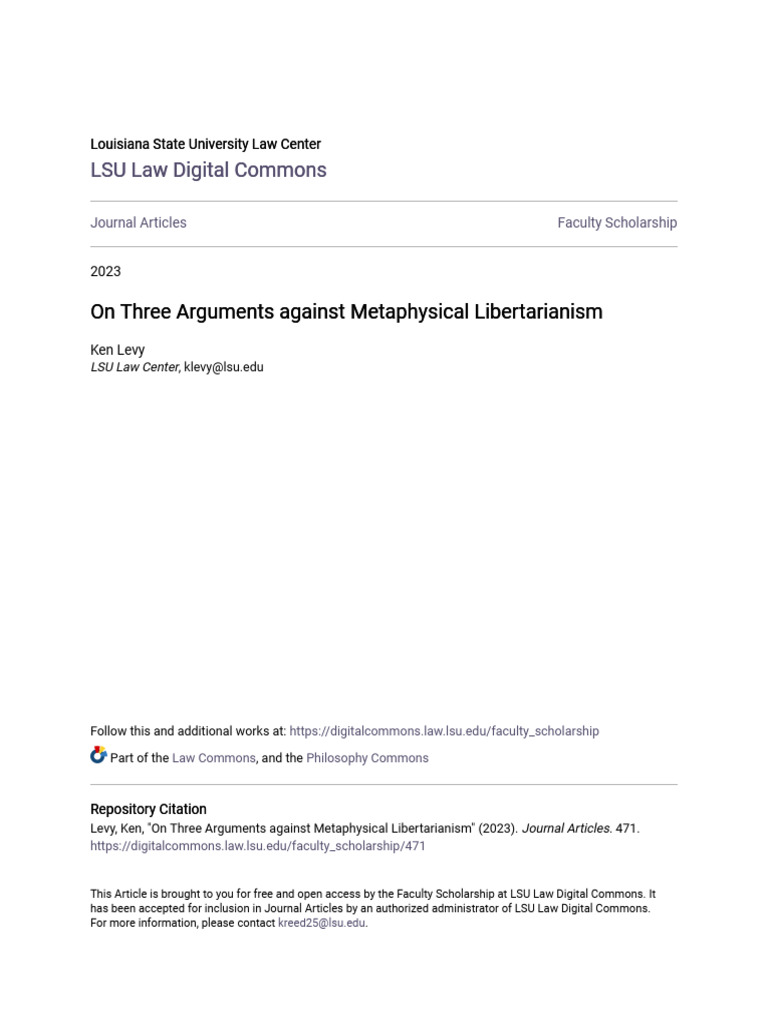 On Three Arguments Against Metaphysical Libertarianism | PDF | Free ...