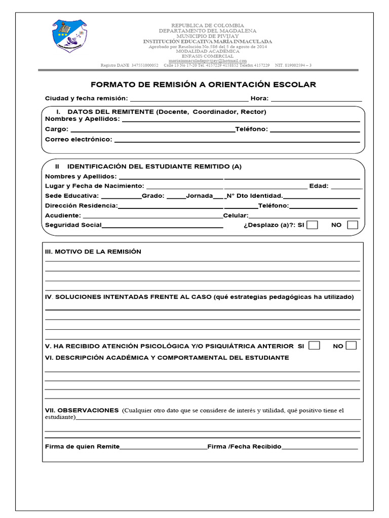 Formato de Remisión A Orientación Escolar | PDF