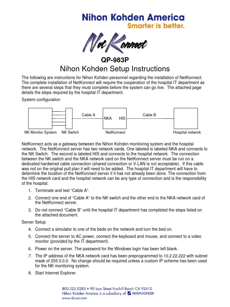 Nihon Kohden Net Konnect QP 983 Setup Instructions | PDF | Computer Network | Ip Address