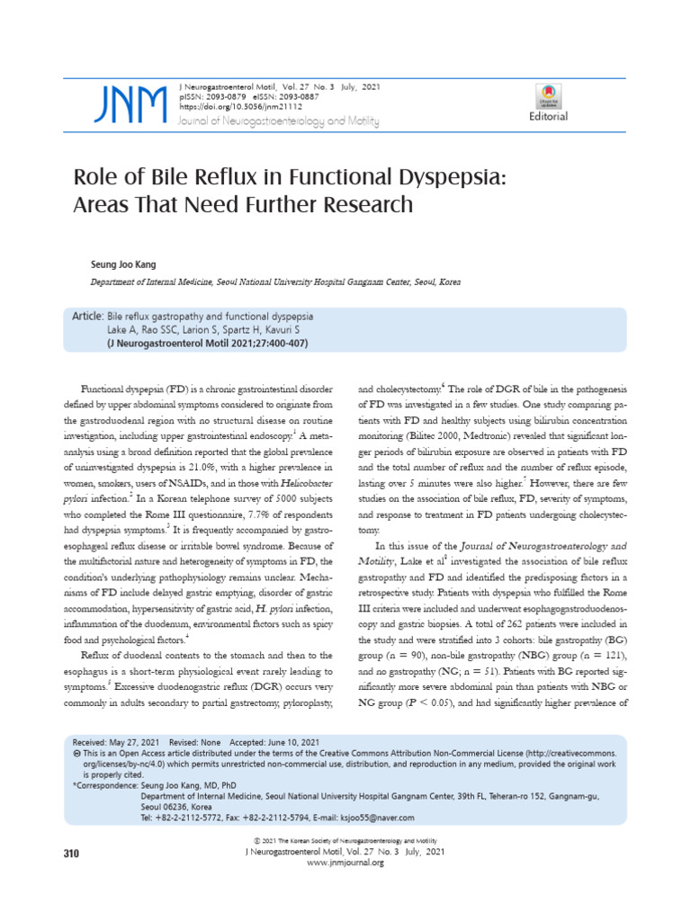 Bile Reflux in Functional Dyspepsia | PDF | Indigestion ...