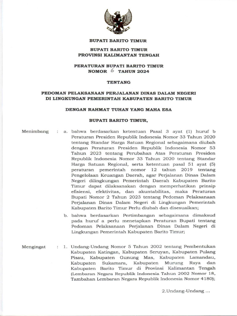 Perbup Nomor 6 Tahun 2024 Tentang Pedoman Pelaksanaan Perjalanan Dinas ...