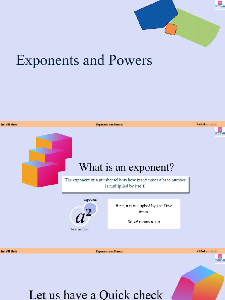 PPT1 CB VIII Exponents and Powers | PDF | Exponentiation | Rational Number