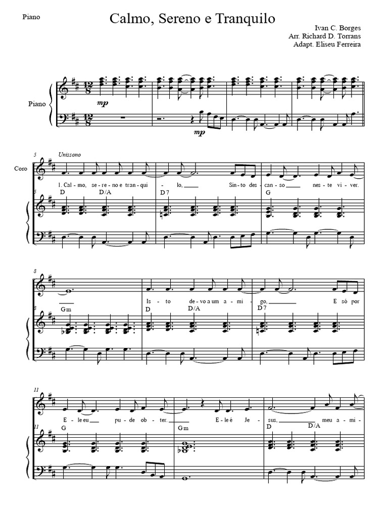 Calmo Sereno e Tranquilo - Piano e Voz | PDF