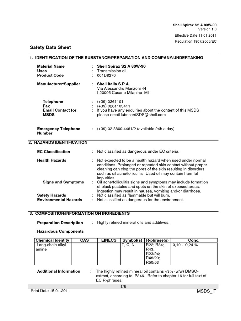 Shell Spirax S2 A 80W-90 SDS | PDF | Toxicity | Waste