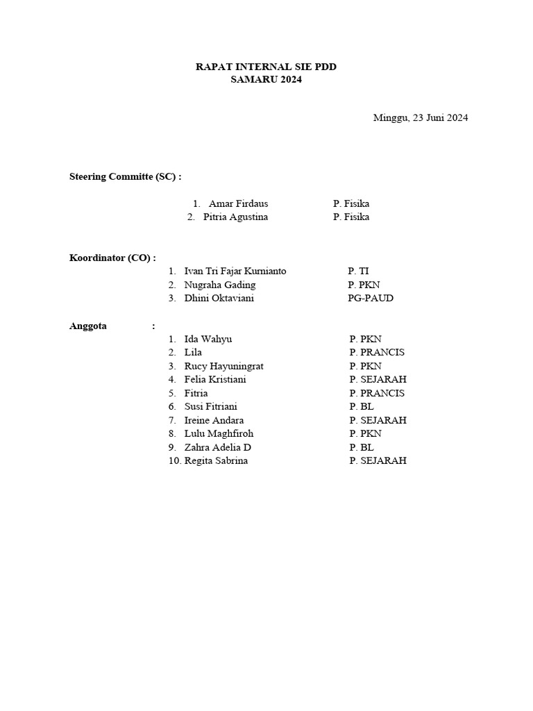 Rapat Internal Sie PDD Samaru 2024 | PDF