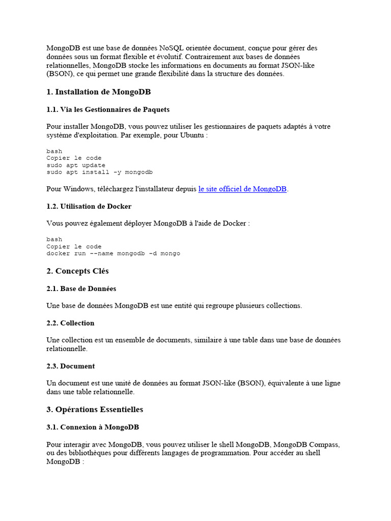 Guide d'installation et d'utilisation de MongoDB | PDF | MongoDB ...