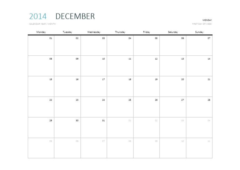 December 2014 Weekly Calendar | PDF