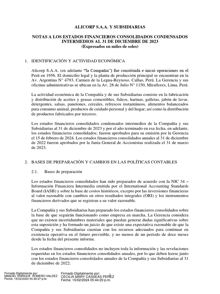 Notas A Los EEFF | PDF | Compartir (Finanzas) | Contabilidad
