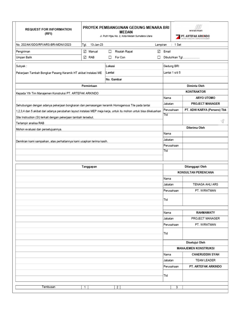 Rfi 202 - Pekerjaan Tambah Bongkar Pasang Keramik HT Akibat Instalasi ME | PDF