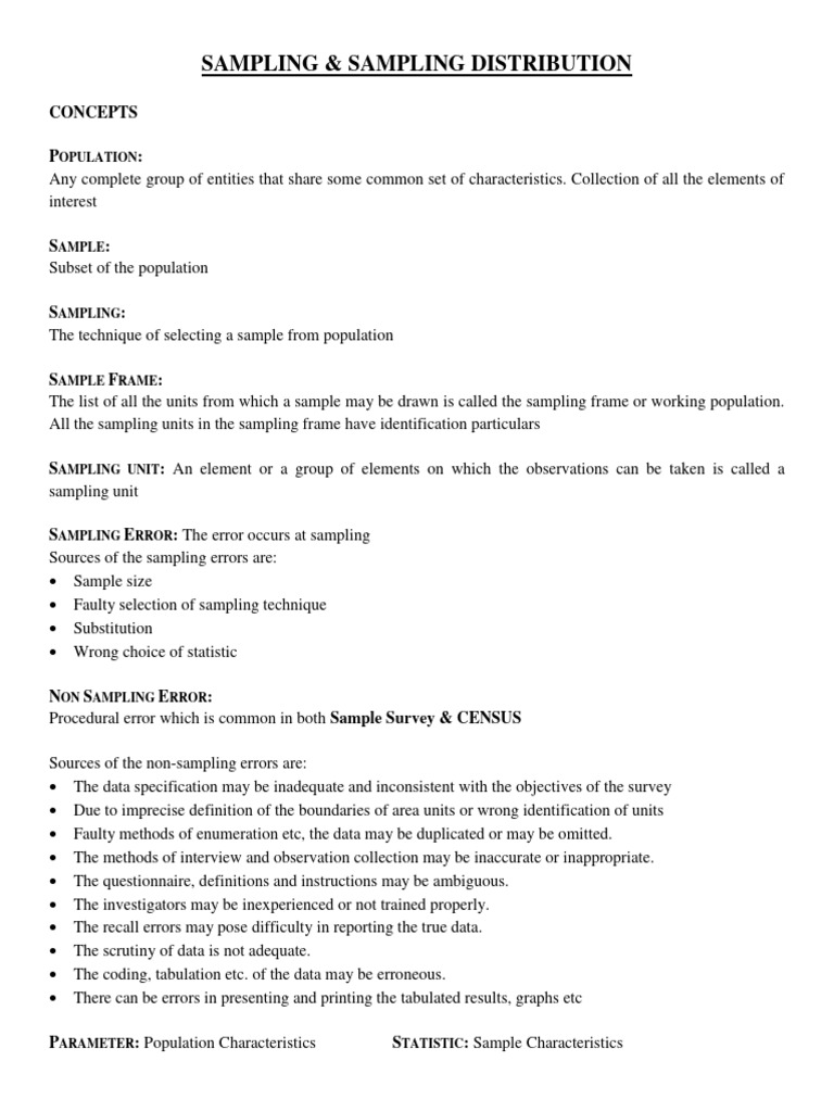 Samplig & Sampling Distribution | PDF | Sampling (Statistics) | Standard Error
