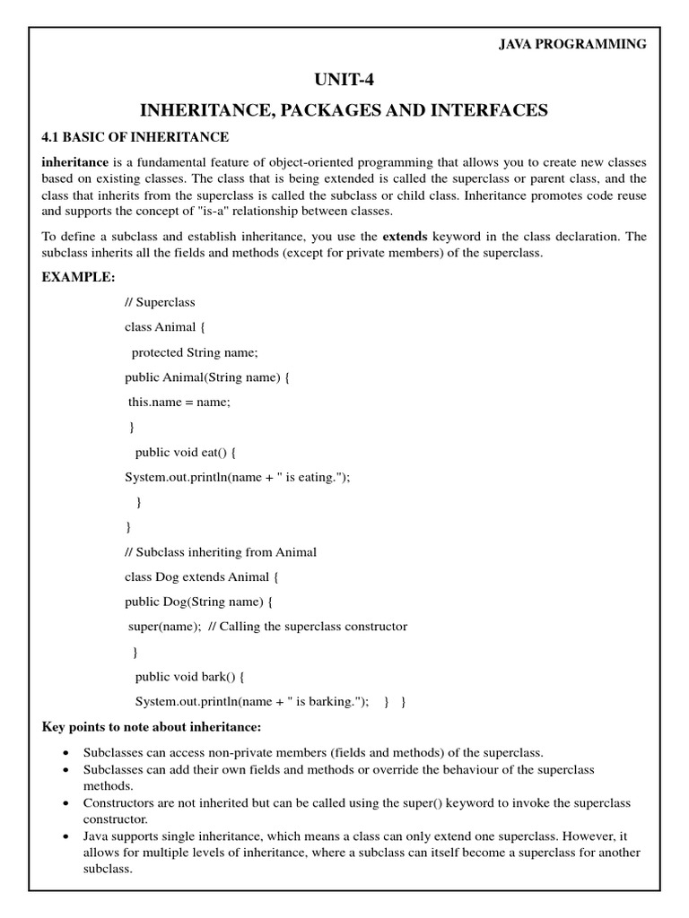 Notes Unit 4 Pdf Inheritance Object Oriented Programming Method 0439