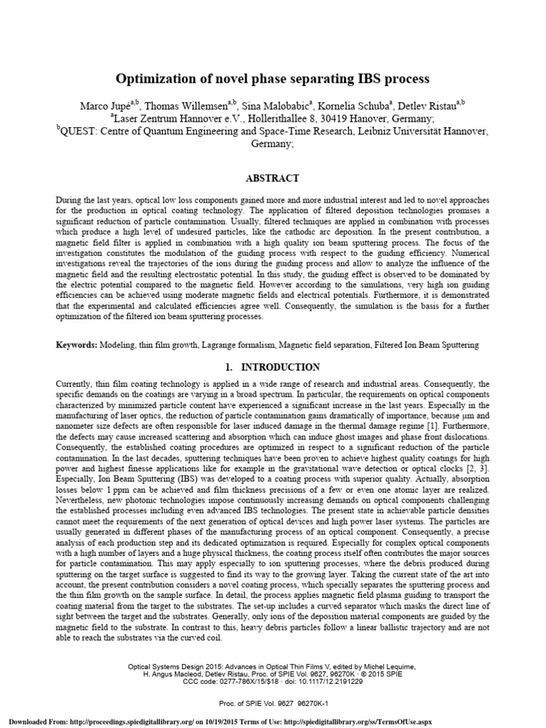 Optimization of Novel Phase Separating IBS Process | PDF | Sputtering | Electron