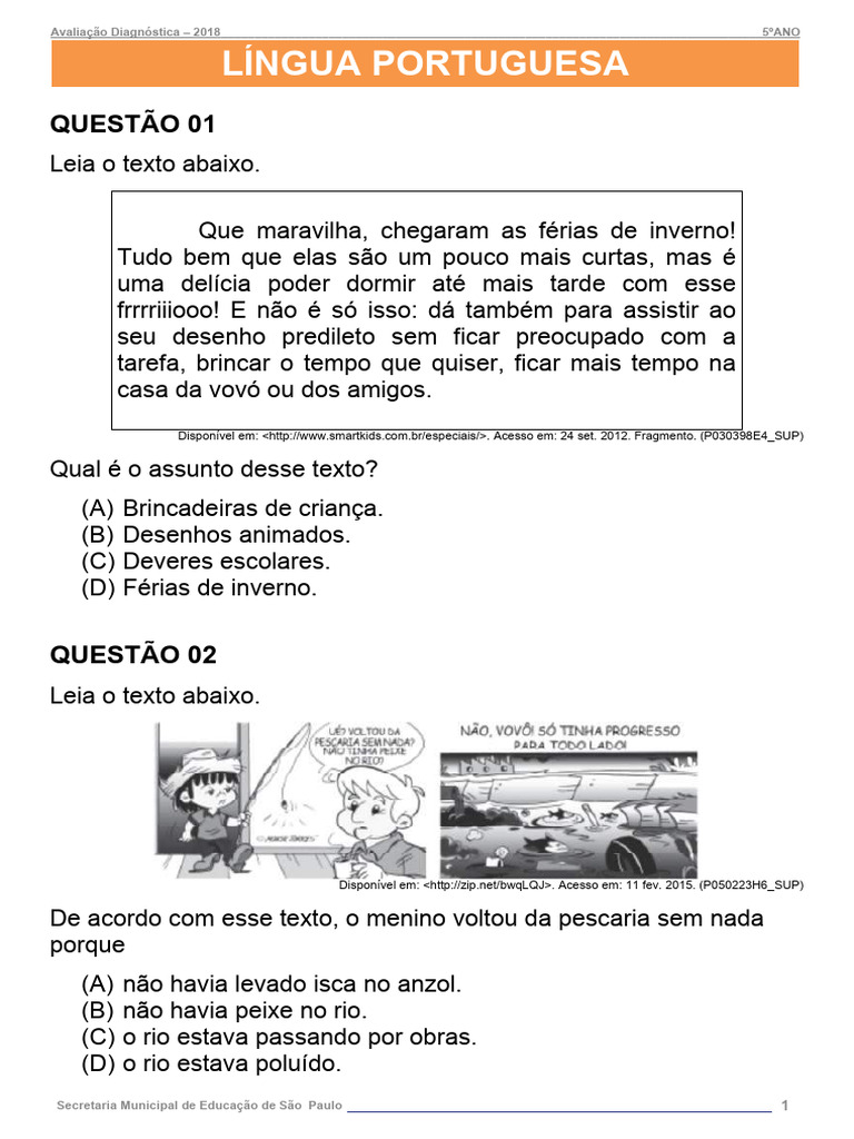 Prova Diagnóstica 2018 5º Ano Ampliada Compressed | PDF | Formiga | Cães