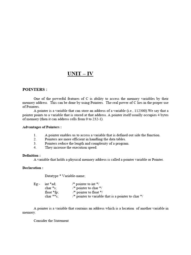 Unit 4 Pdf Pointer Computer Programming Integer Computer Science