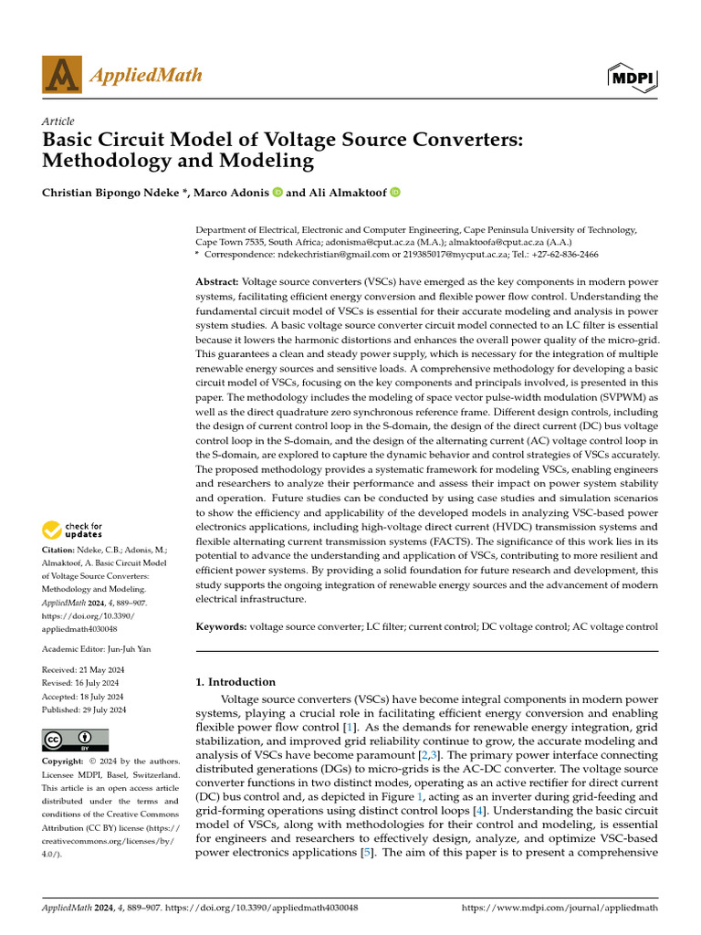 Basic Circuit Model of Voltage Source Converters: Methodology and Modeling | PDF | Power ...