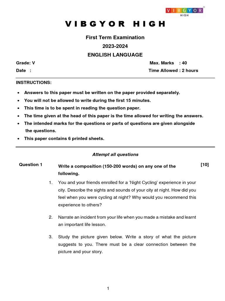 VH Gr5 English-Language t1 Sample-Qp | PDF | Noun | Language Mechanics