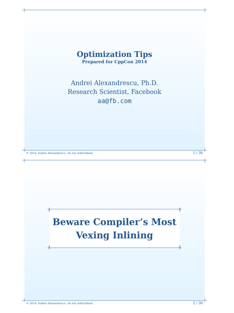 Optimization Tips - Andrei Alexandrescu - CppCon 2014 | PDF | Computer ...