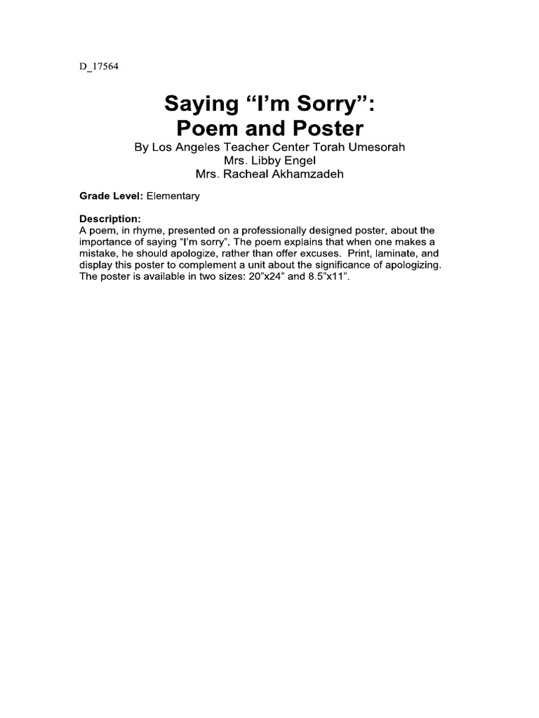 I'm Sorry Poem | PDF