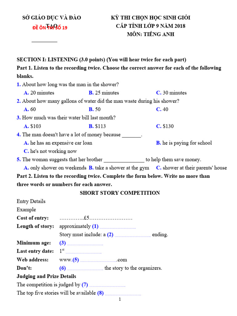 ĐỀ SỐ 19-HSG ANH 9 | PDF | Framing (Construction) | Lumber