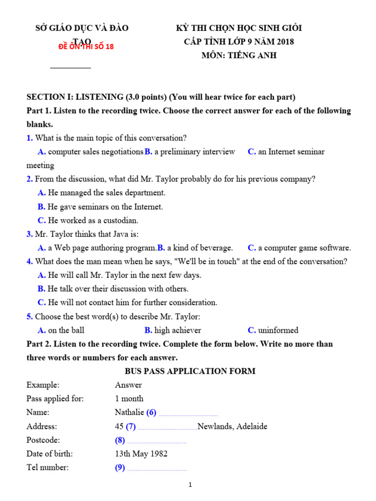 ĐỀ SỐ 18-HSG ANH 9 | PDF | Jupiter | Nasa