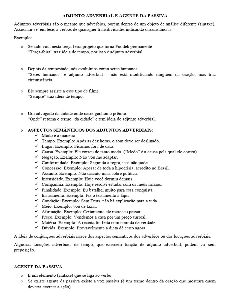 Adjunto Adverbial e Agente Da Passiva | PDF | Assunto (gramática) | Pronome