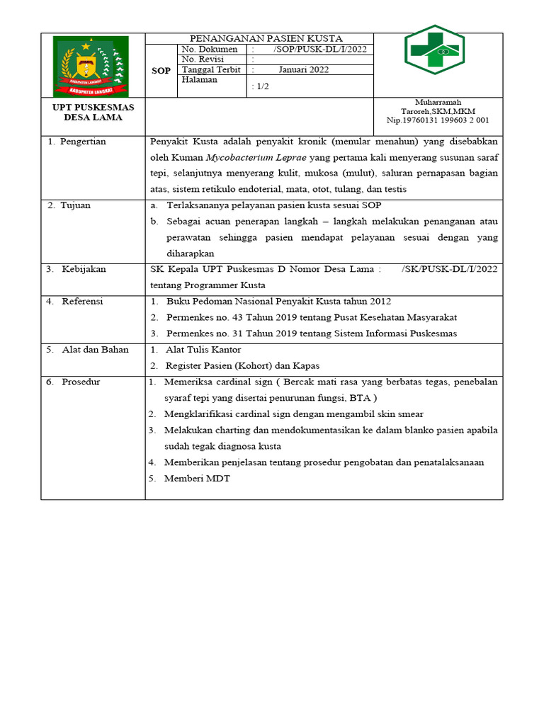 SOP Penanganan Pasien Kusta | PDF | Kesehatan Holistik