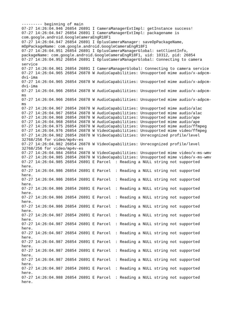 Camera Service Log Analysis | PDF | Computing | Computer Programming