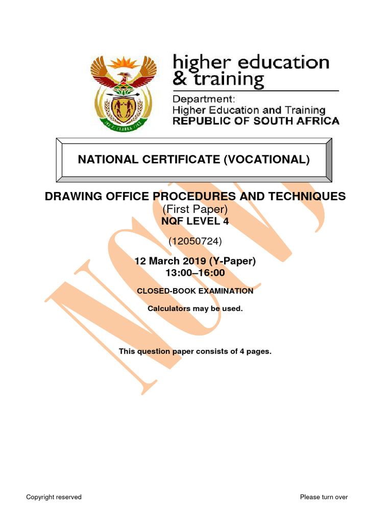 NC800 - DRAWING OFFICE PROCEDURES AND TECHNIQUES L4 P1 QP SUPP 2019 ...