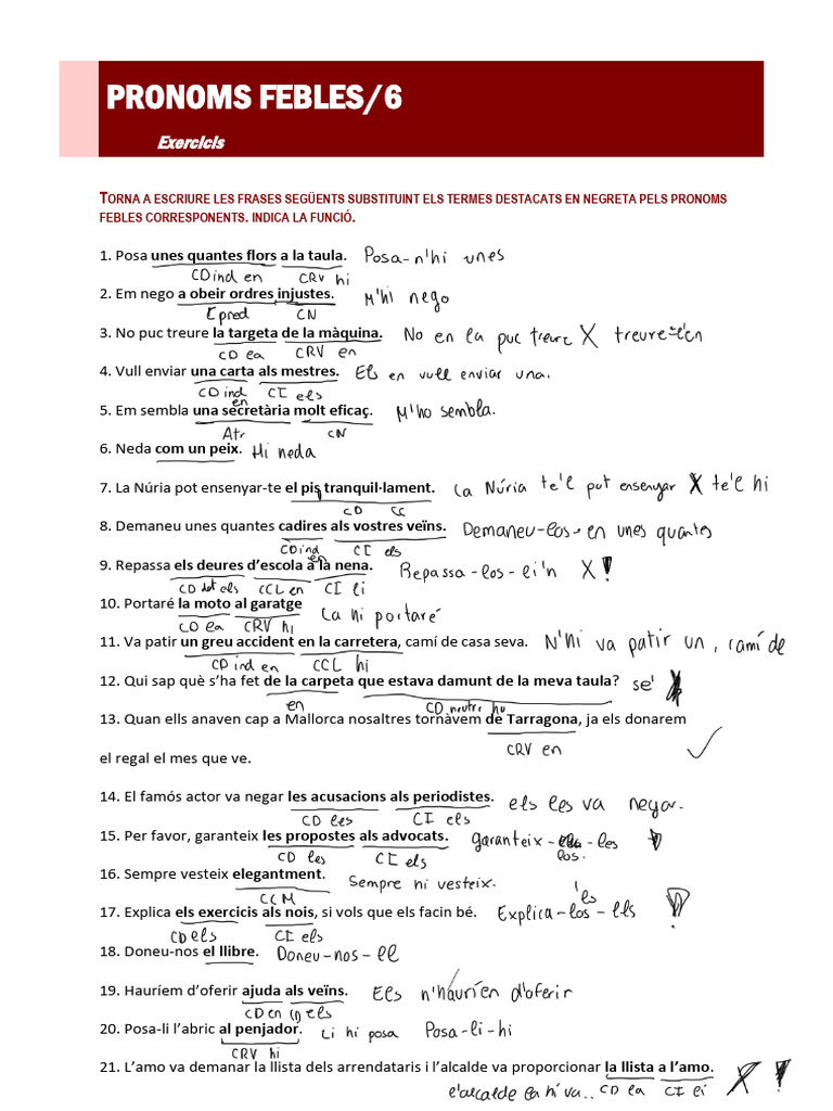 Exercicis Pronoms Febles 6 | PDF