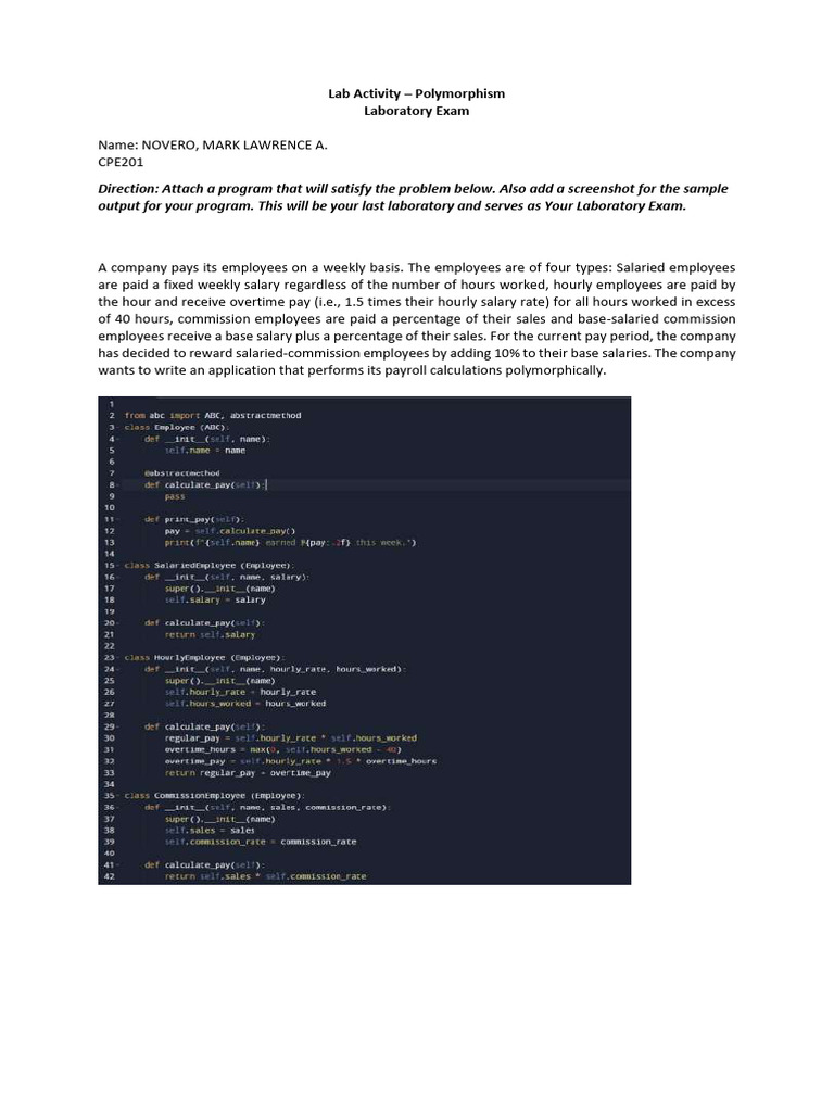 Polymorphic Payroll Calculation Lab | PDF