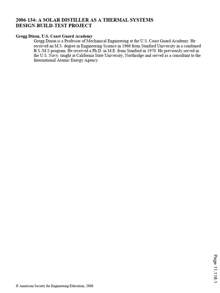 A Solar Distiller As A Thermal Systems Design Build Test Project | PDF ... A Solar Distiller As A Thermal Systems Design Build Test Project | PDF ...
