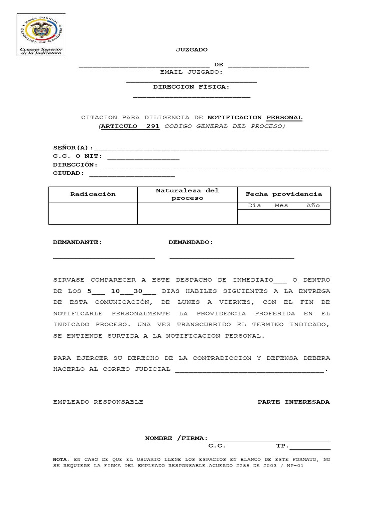 Notificacion Personal Art 291 | PDF | Negocios | Finanzas y ... Notificacion Personal Art 291 | PDF | Negocios | Finanzas y ...