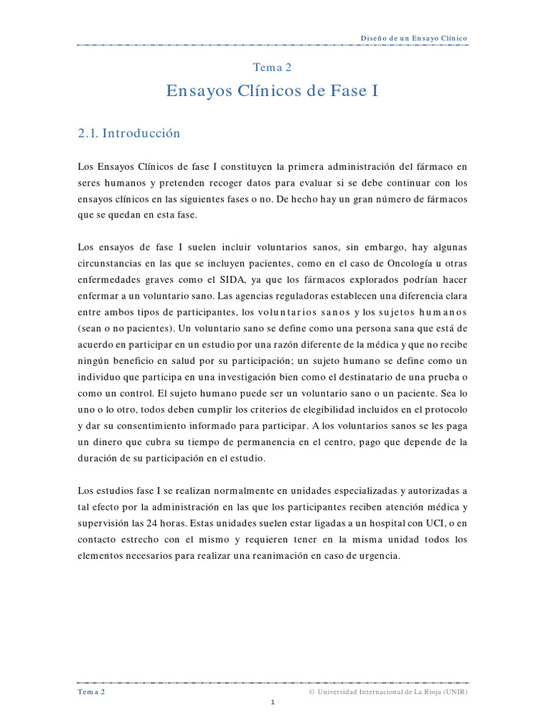 Ensayos Clínicos de Fase I: Diseño y Objetivos | PDF | Ensayo clínico ...