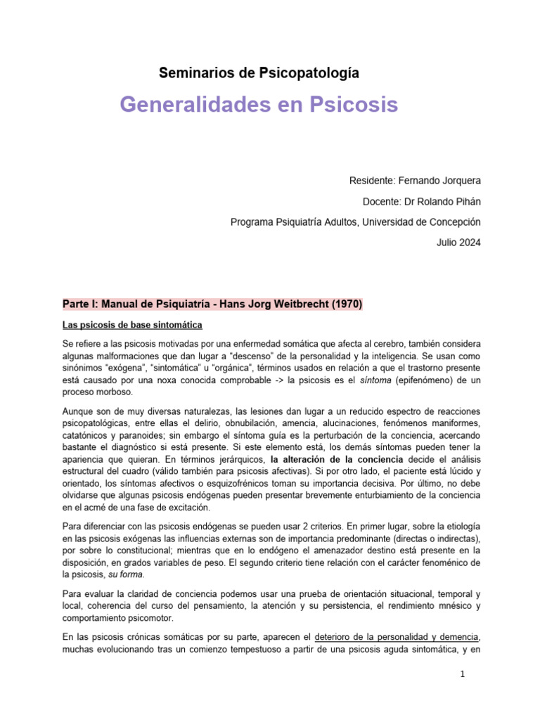 Psicosis Generalidades - Conex | PDF | Psicosis | Esquizofrenia
