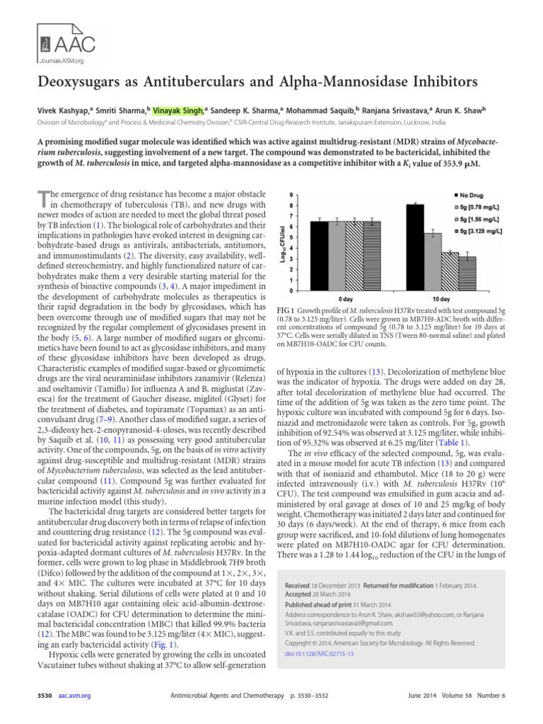 Kashyap Et Al - Deoxysugars As Antituberculars and Alpha-Mannosidase ...
