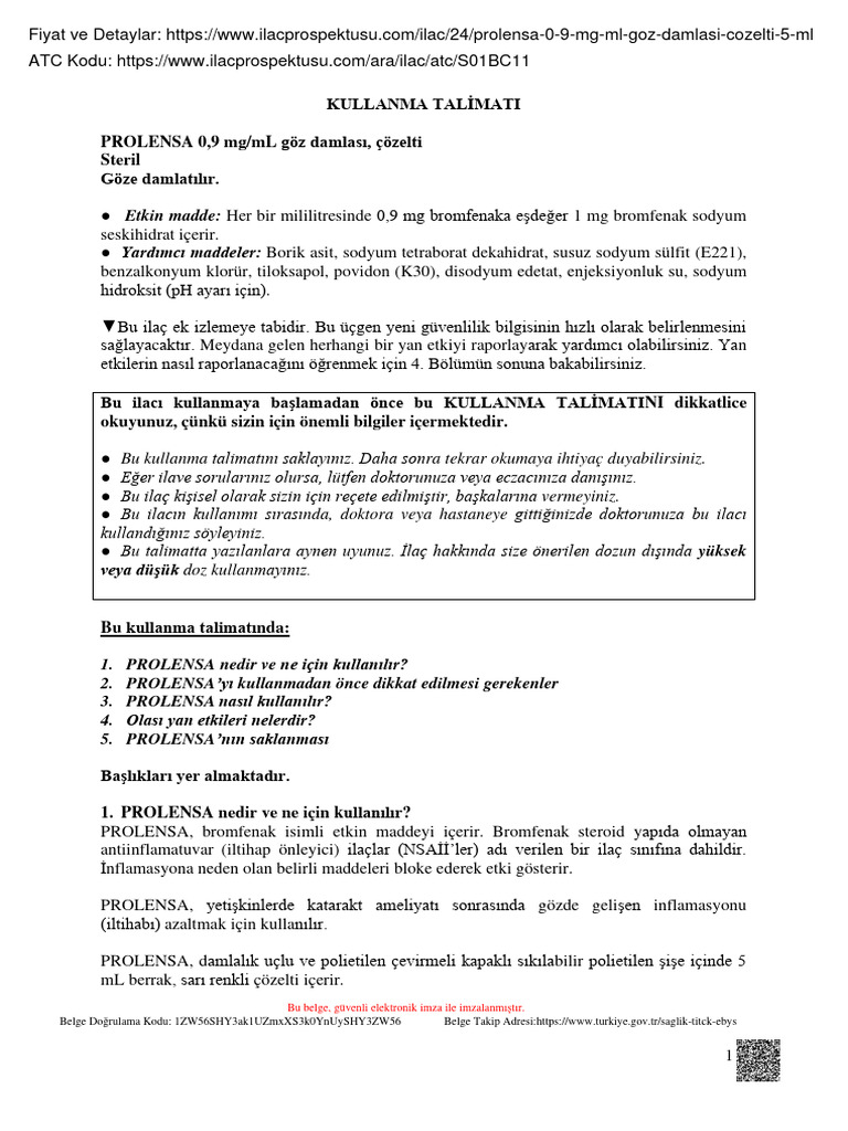 Prolensa 0 9 MG ML Goz Damlasi Cozelti KT | PDF