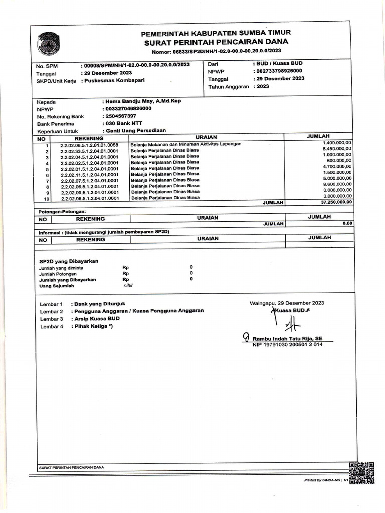 SP2D Nihil Pusk Kombapari | PDF