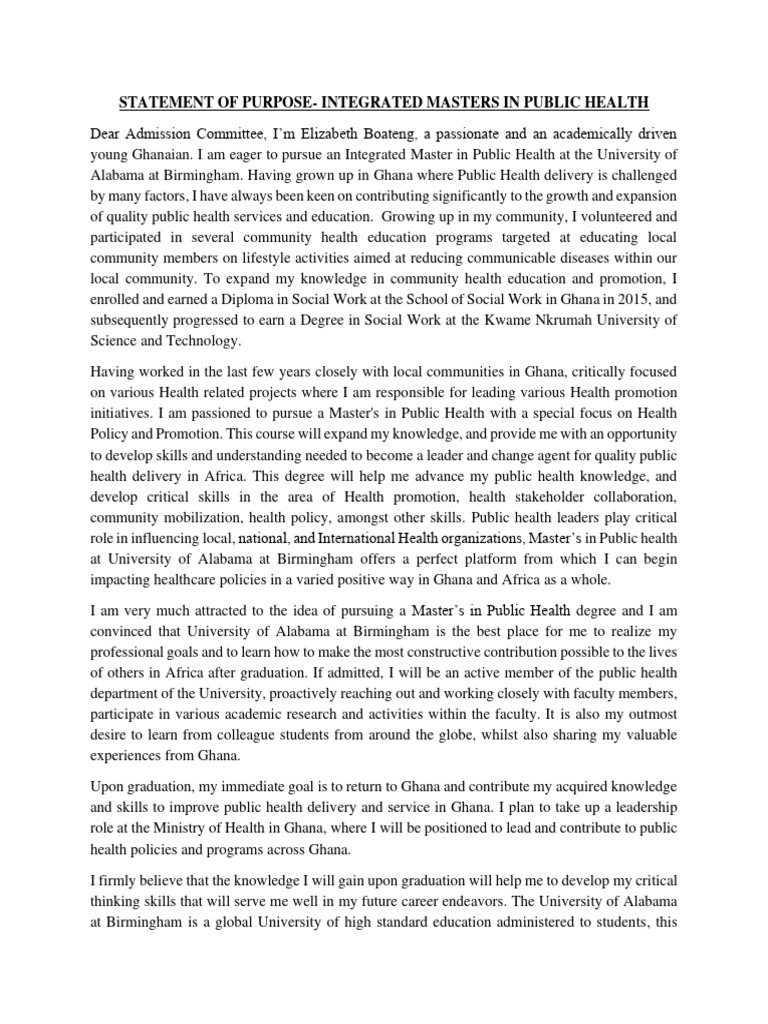 Public Health Master's Statement of Purpose | PDF | Public Health ...