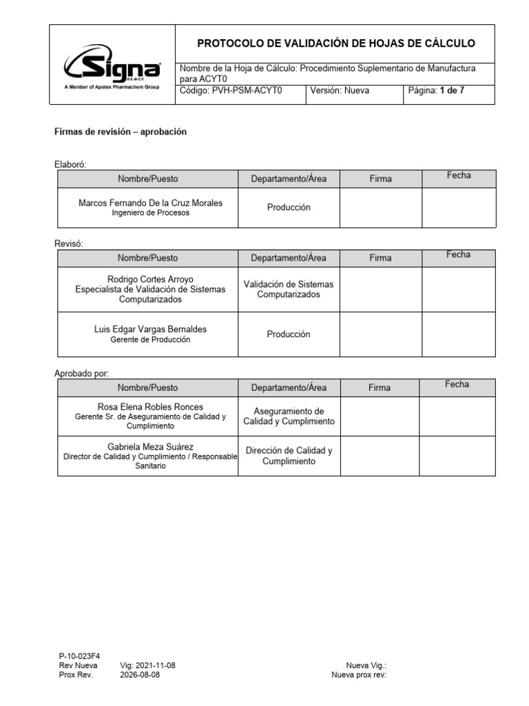 P-10-023F4 Protocolo Validación de HCAL - Nueva | PDF | Microsoft Excel | Ciencias de la Computación