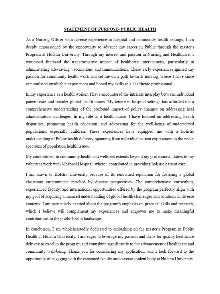 Sample Statement of Purpose | PDF | Health Care | Nursing