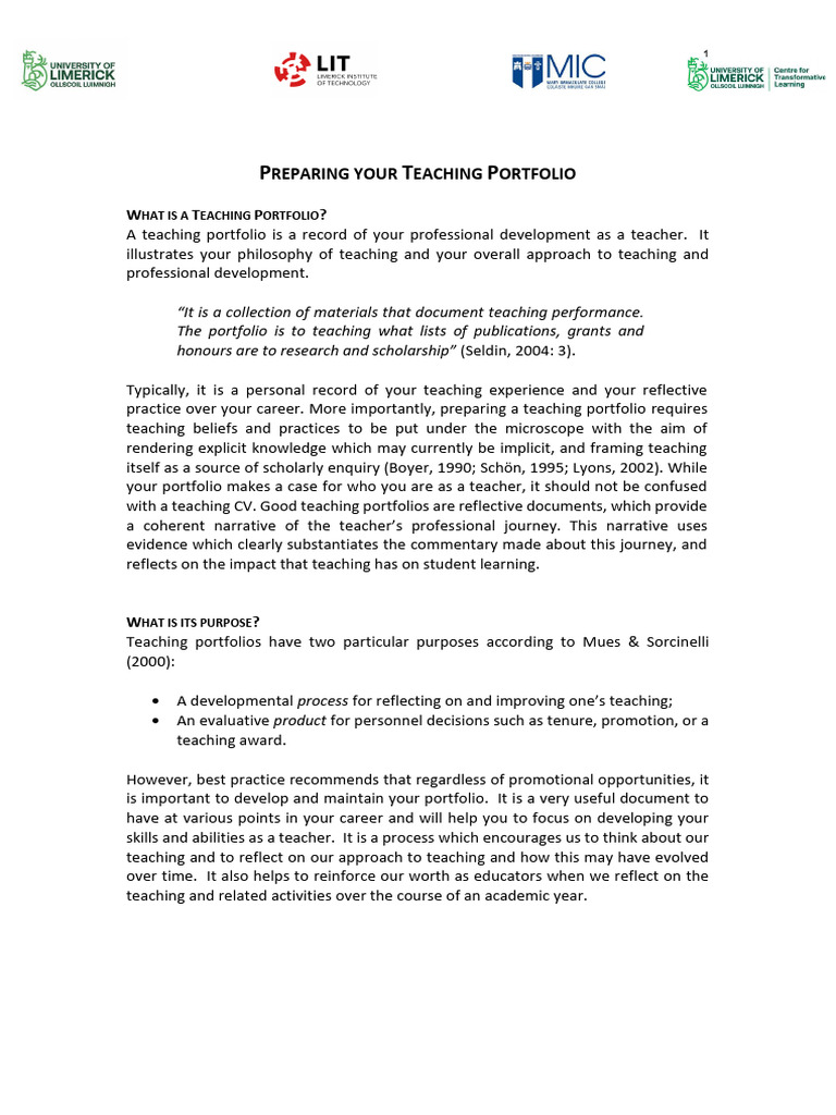 Preparing Your Teaching Portfolio 202021 | PDF | Teachers | Learning