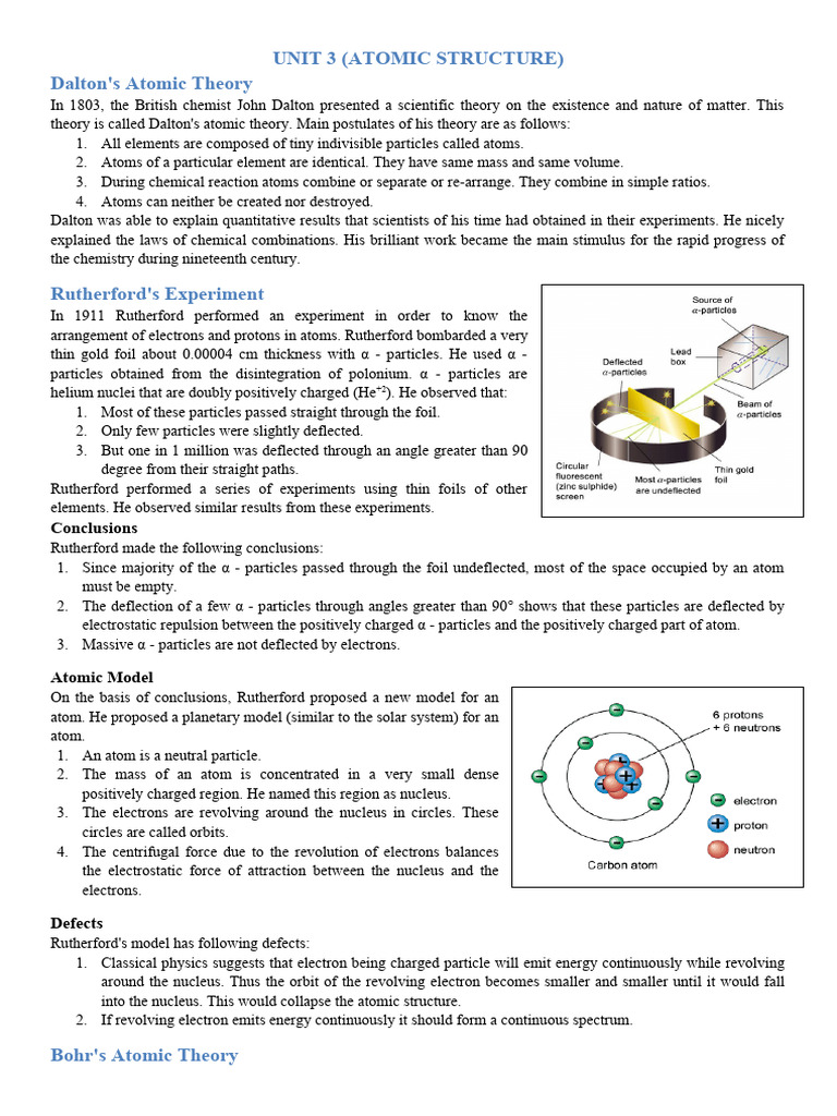9 Chemistry Unit 3 Atomic Structure Pdf Atoms Proton