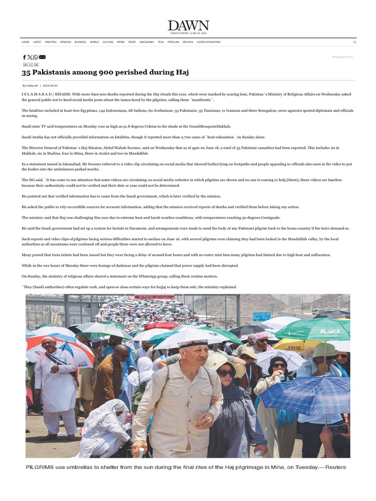 35 Pakistanis Among 900 Perished During Haj | PDF | Hajj
