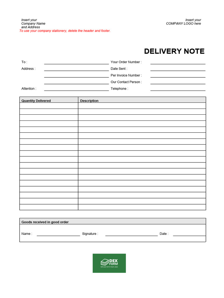 Delivery Note Template | PDF