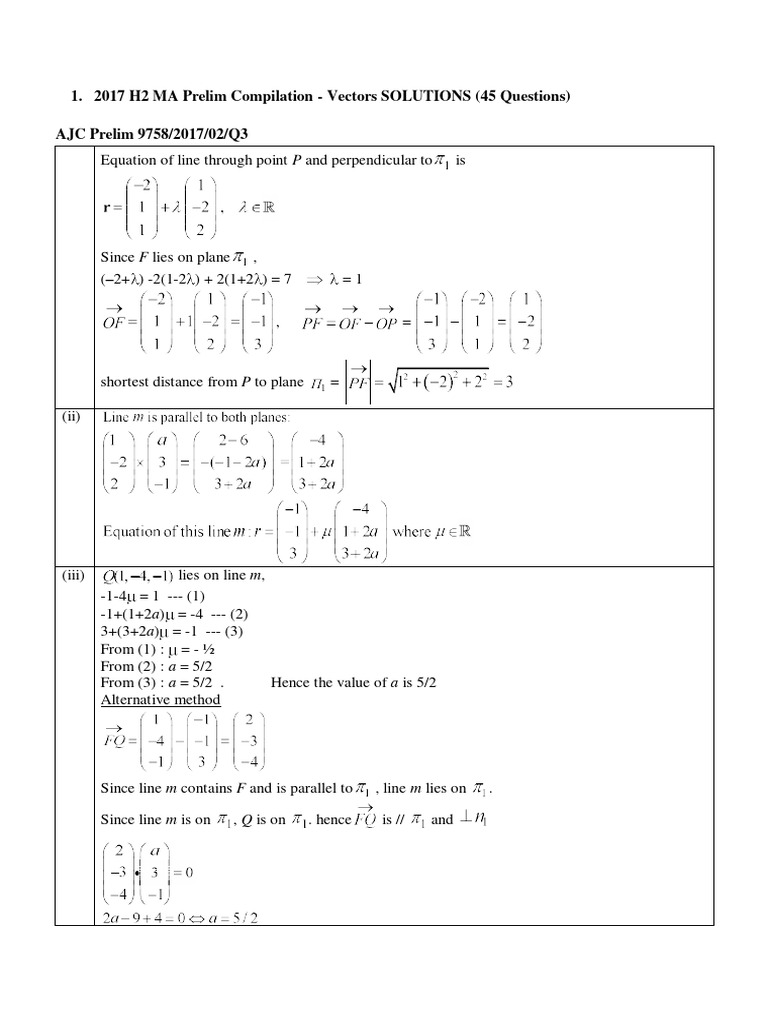 Topical - Vectors Solution | PDF | Line (Geometry) | Perpendicular